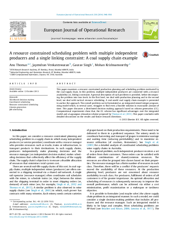 Pdf A Resource Constrained Scheduling Problem With Multiple Independent Producers And A Single