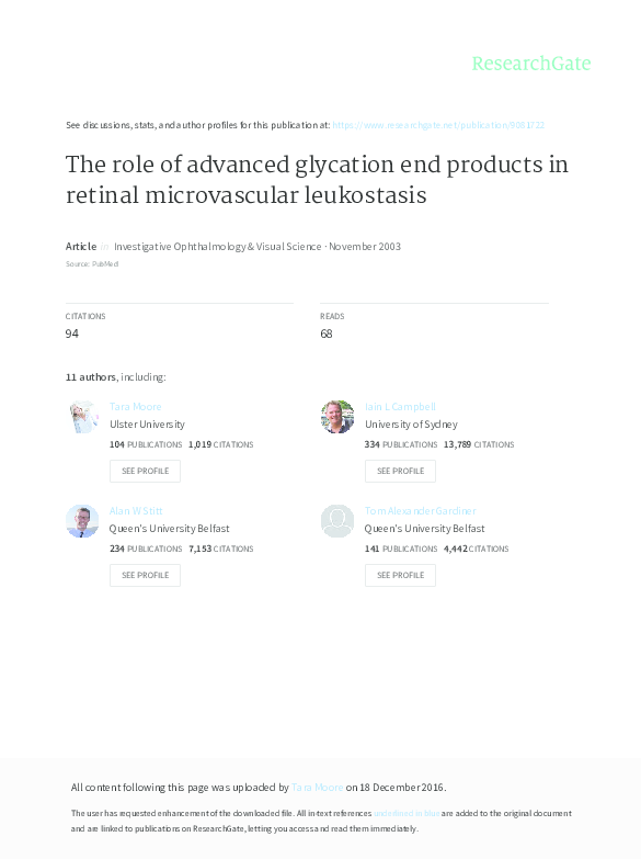 (PDF) The Role of Advanced Glycation End Products in Retinal ...