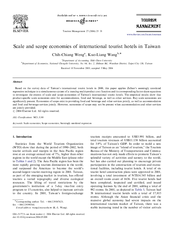 (PDF) Scale and scope economies of international tourist hotels in Taiwan