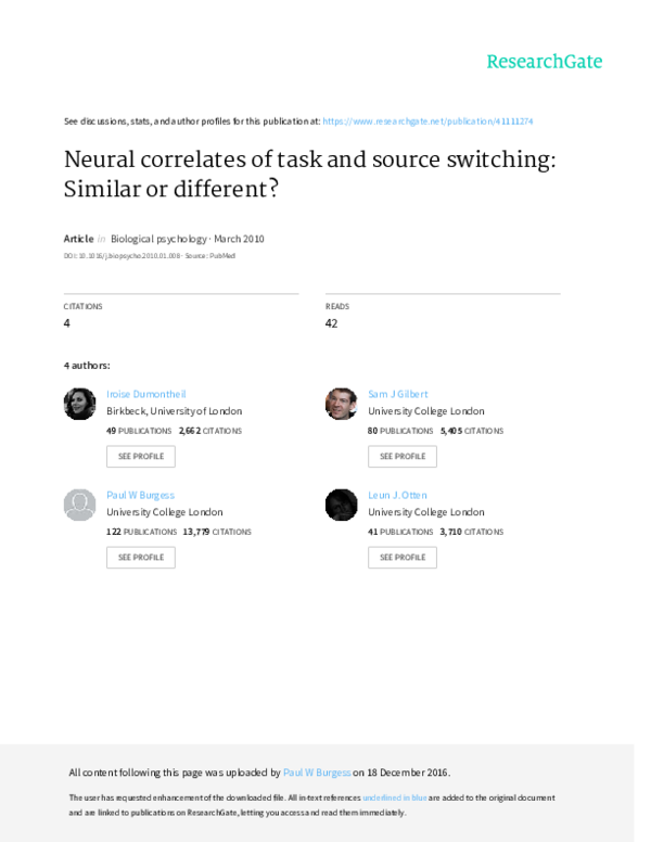 Neural Correlates Of Task And Source Switching Similar Or Different