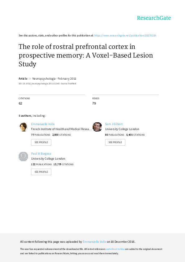 (PDF) The role of rostral prefrontal cortex in prospective memory: a ...