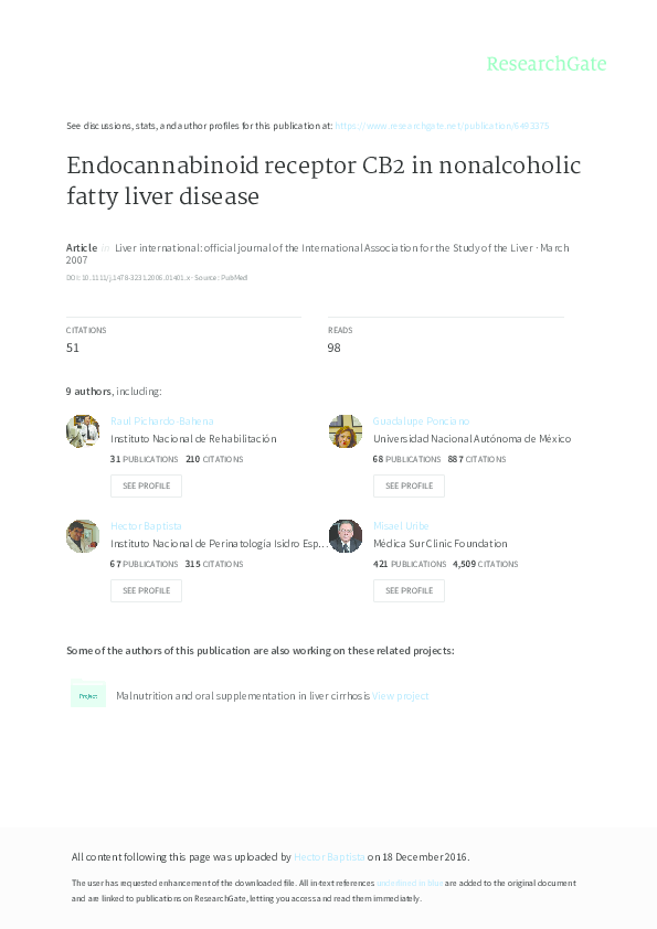 (PDF) Endocannabinoid receptor CB2 in nonalcoholic fatty liver disease