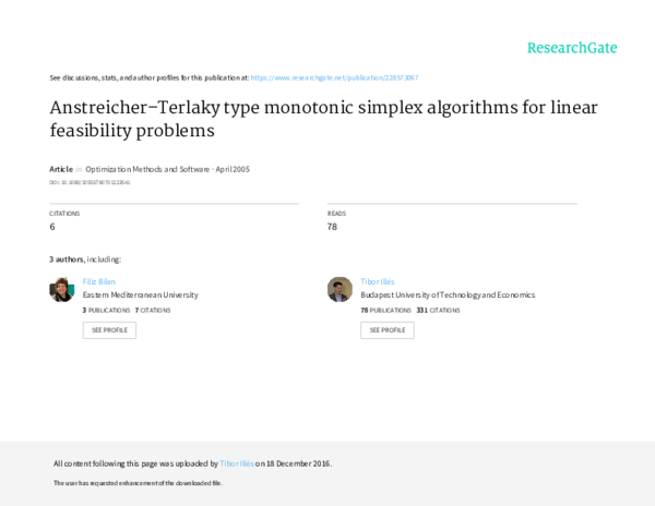 (PDF) Anstreicher-Terlaky type monotonic simplex algorithms for linear ...