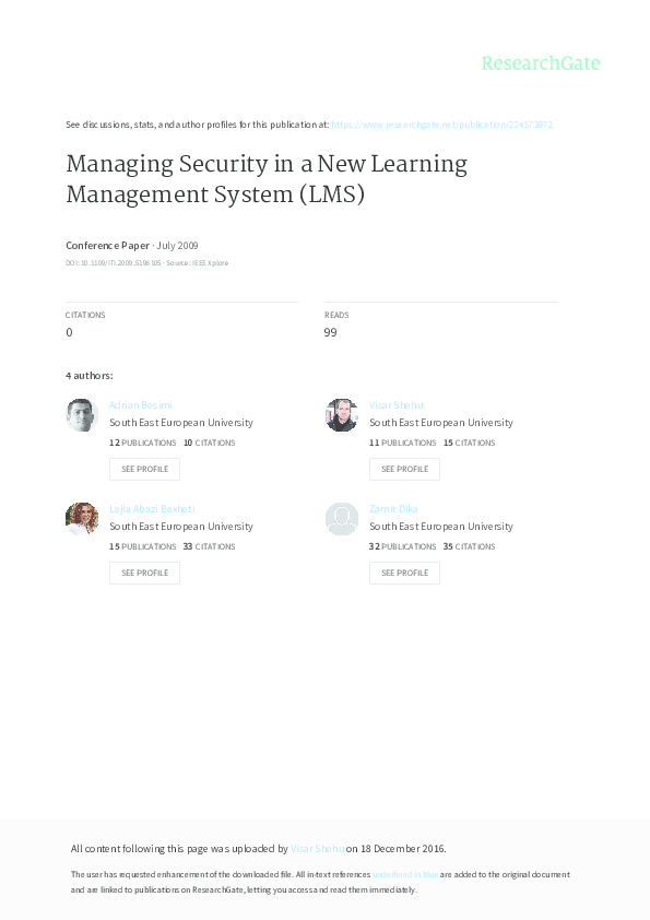(PDF) Managing security in a new Learning Management System (LMS)