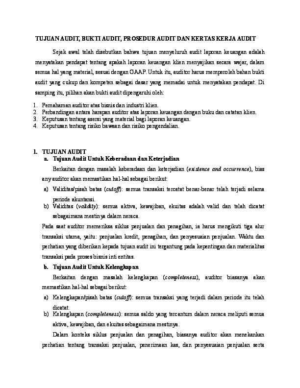 (DOC) TUJUAN, BUKTI, PROSEDUR DAN KERTAS KERJA AUDIT.docx