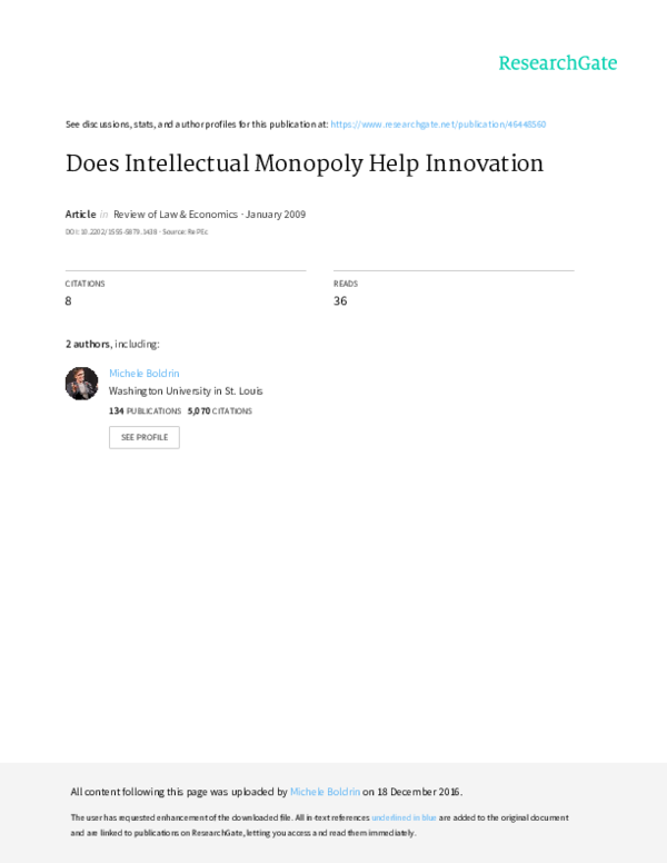 (PDF) Does Intellectual Monopoly Help Innovation?
