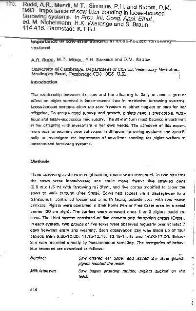 (PDF) Importance of sow-litter bonding in loose-housed farrowing systems.