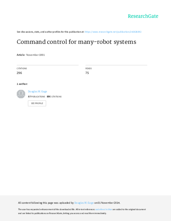 (PDF) COMMAND CONTROL FOR MANY-ROBOT SYSTEMS