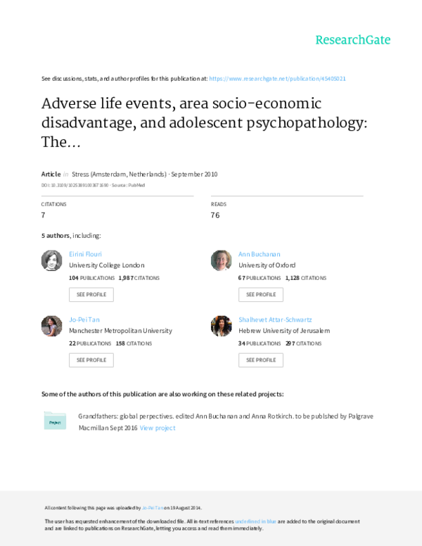 (PDF) Adverse life events, area socio-economic disadvantage, and ...
