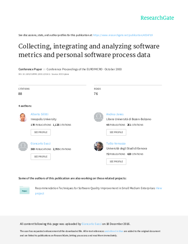 Pdf Collecting Integrating And Analyzing Software Metrics And