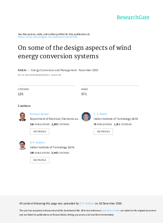 (PDF) On some of the design aspects of wind energy conversion systems