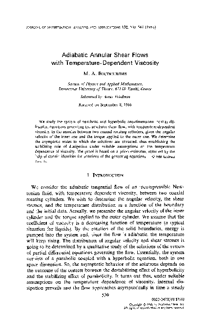 (PDF) Adiabatic annular shear flows with temperature-dependent viscosity