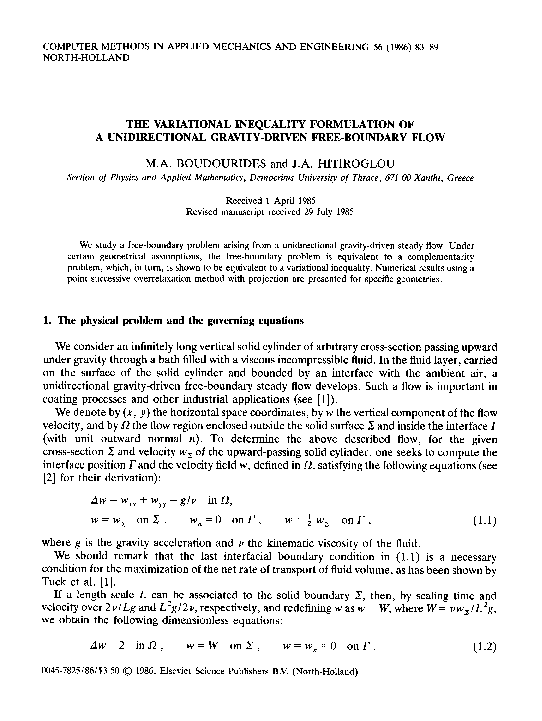 (PDF) The variational inequality formulation of a unidirectional gravity-driven free-boundary flow