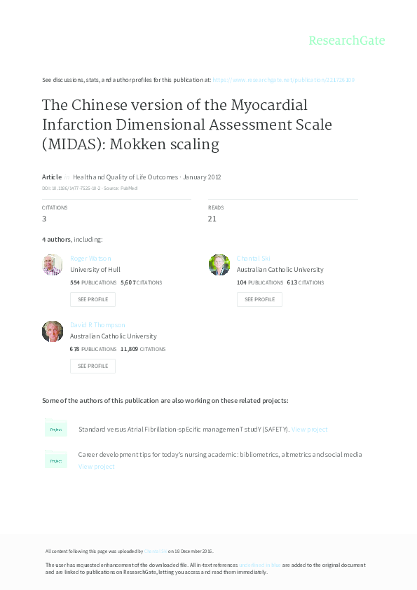 (PDF) The Chinese version of the Myocardial Infarction Dimensional ...