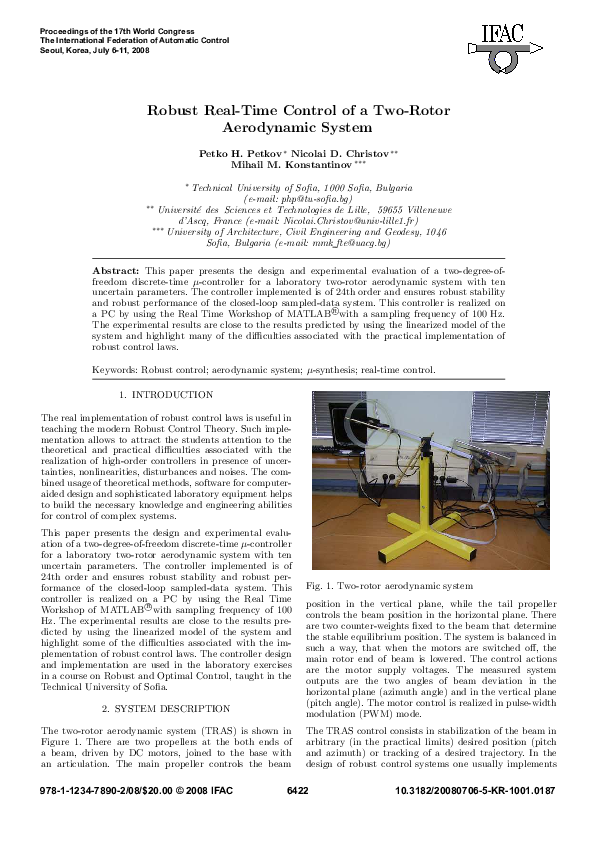 (PDF) Robust Control of a Twin-Rotor Aerodynamic System