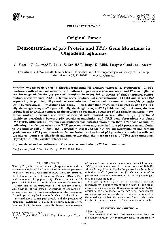 (PDF) Demonstration of p53 protein and TP53 gene mutations in oligodendrogliomas