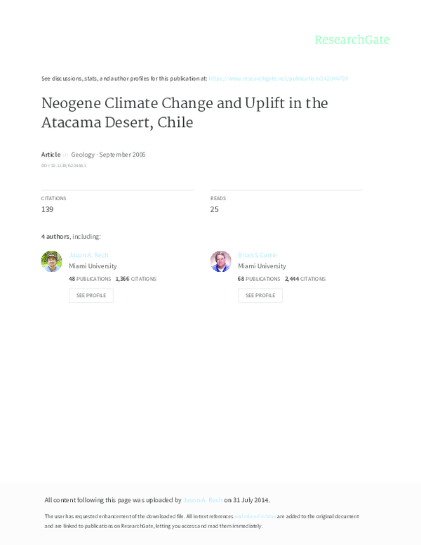 (PDF) Neogene climate change and uplift in the Atacama Desert, Chile
