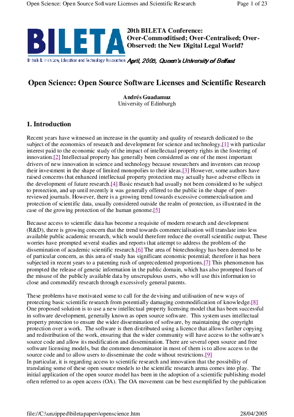 Pdf Open Science Open Source Software Licenses And Scientific Research