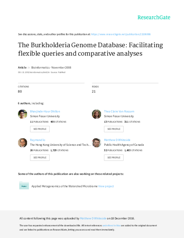 (PDF) The Burkholderia Genome Database: facilitating flexible queries and comparative analyses