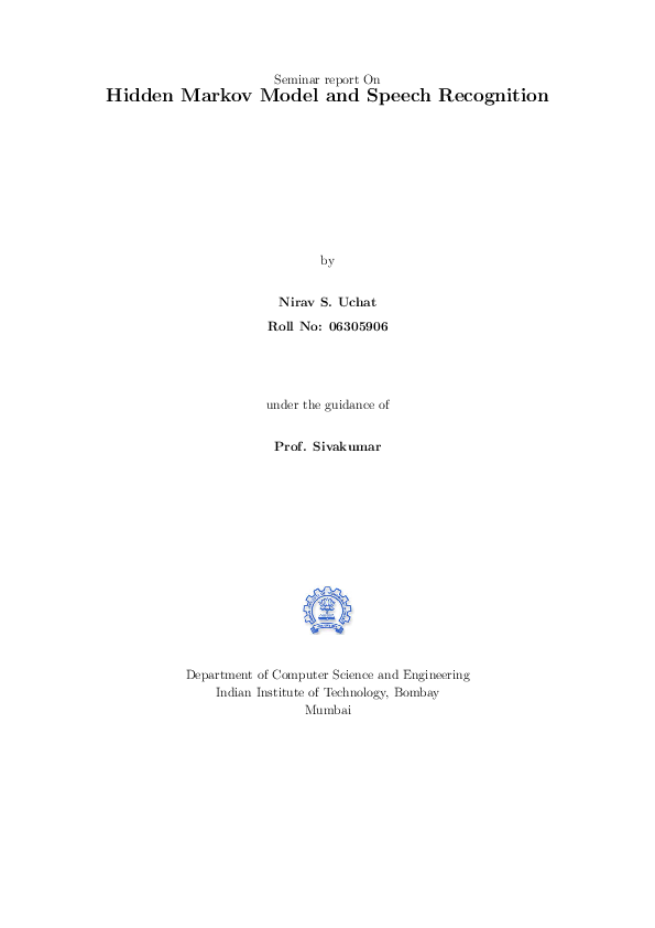 (PDF) Seminar report On Hidden Markov Model and Speech Recognition