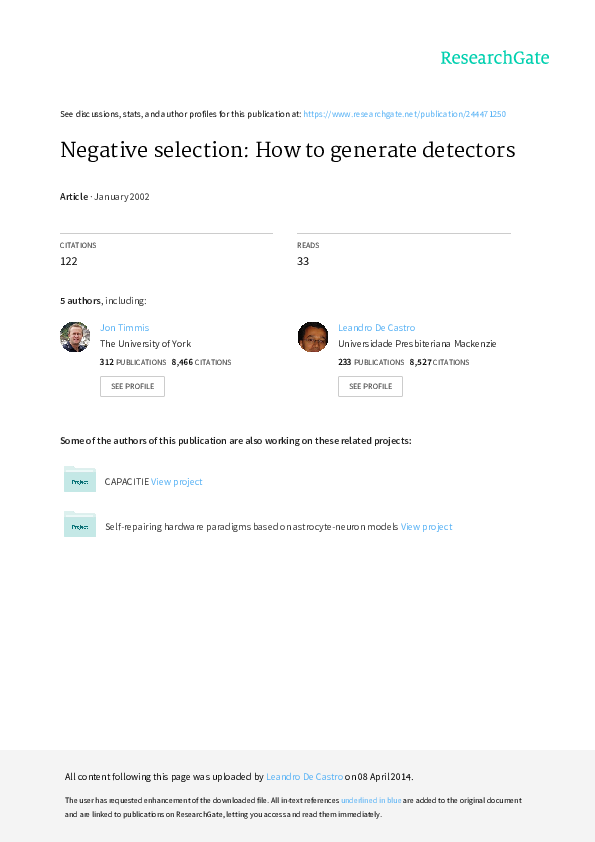 (PDF) Negative selection: How to generate detectors