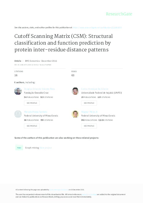 (PDF) Cutoff Scanning Matrix (CSM): structural classification and function prediction by protein ...