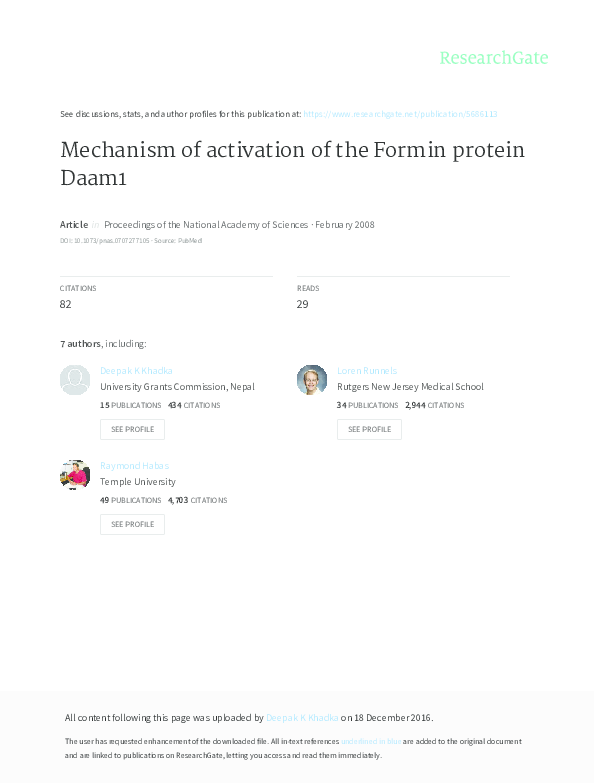 (PDF) Mechanism of activation of the Formin protein Daam1
