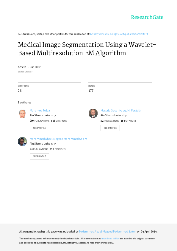 (PDF) Medical Image Segmentation Using a Wavelet-Based Multiresolution EM Algorithm