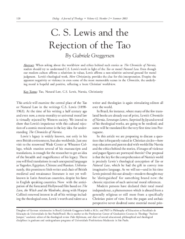 (PDF) C. S. Lewis and the Rejection of the Tao