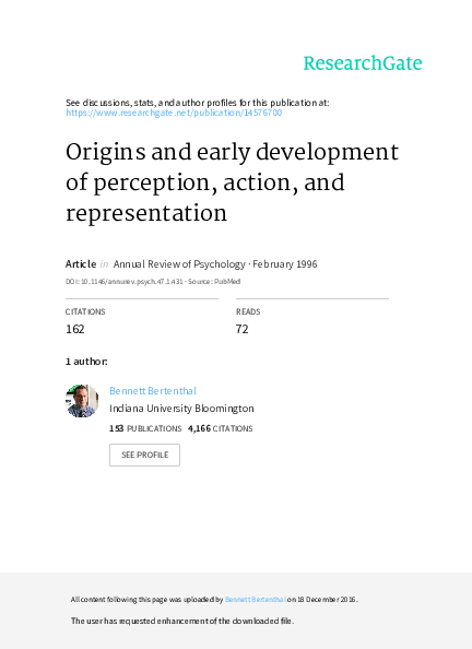 (PDF) Origins and Early Development of Perception, Action, and ...