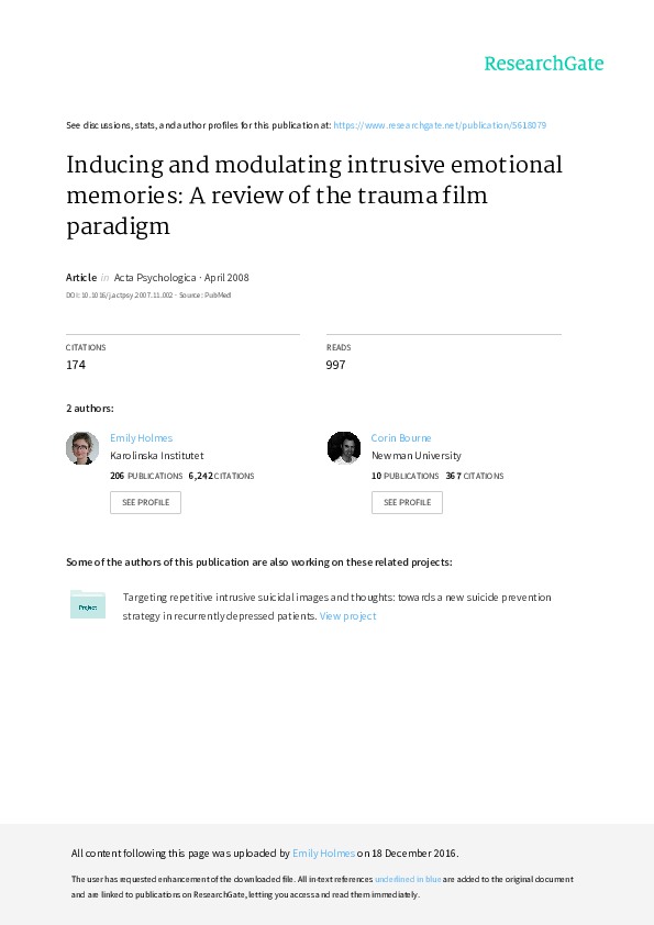(PDF) Inducing and modulating intrusive emotional memories: a review of ...