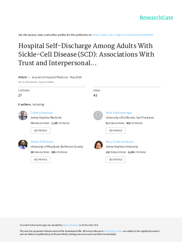 (PDF) Hospital self-discharge among adults with sickle-cell disease ...