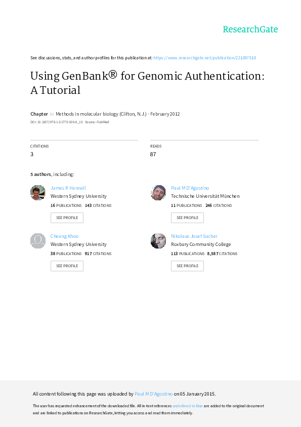 (PDF) Using GenBank® for Genomic Authentication: A Tutorial