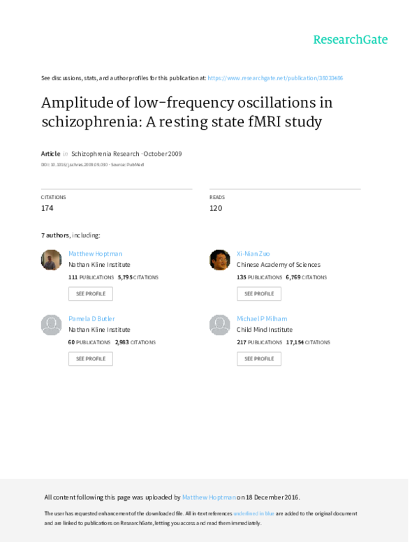 (PDF) Amplitude of low-frequency oscillations in schizophrenia: a resting state fMRI study
