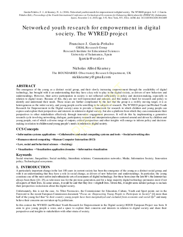 (PDF) Networked youth research for empowerment in digital society. The ...