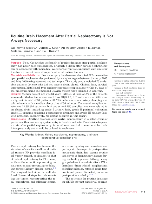 (PDF) Routine Drain Placement After Partial Nephrectomy is Not Always ...