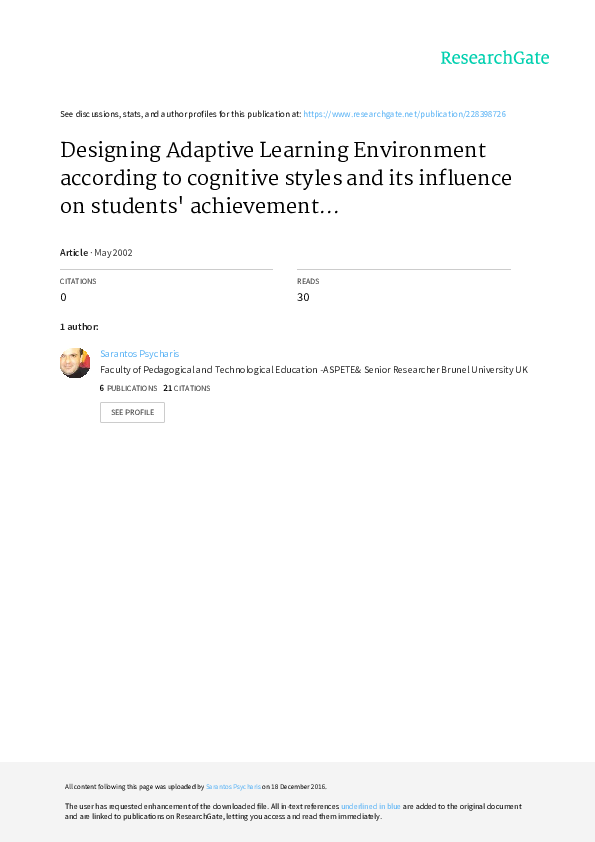 (PDF) Designing Adaptive Learning Environment according to cognitive ...