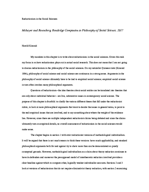 (DOC) Reductionism in the Social Sciences