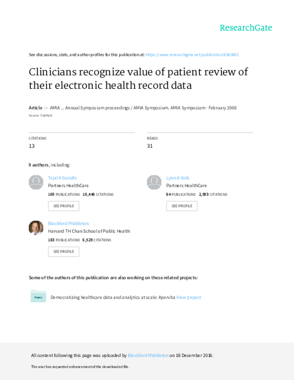 (PDF) Clinicians recognize value of patient review of their electronic ...
