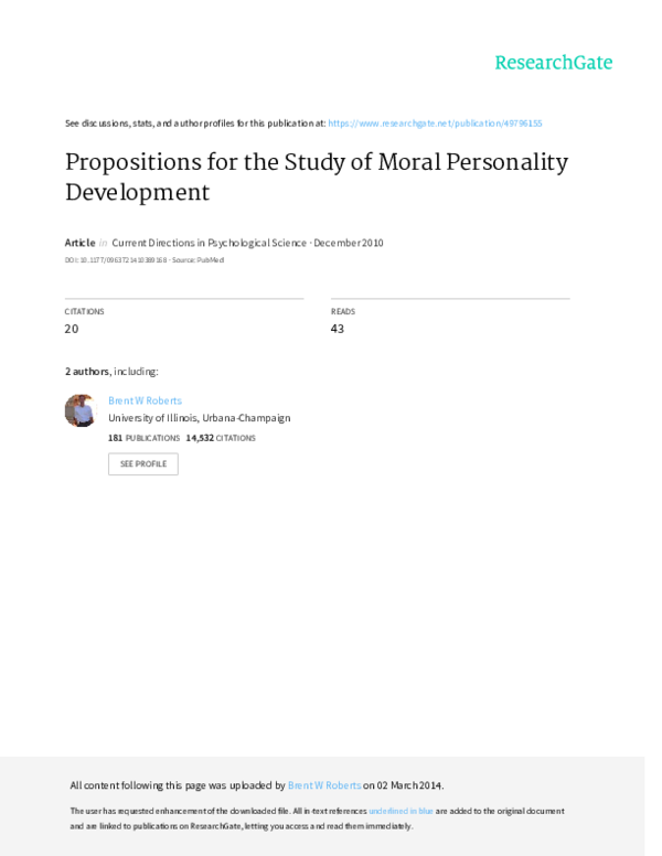 (PDF) Propositions for the Study of Moral Personality Development