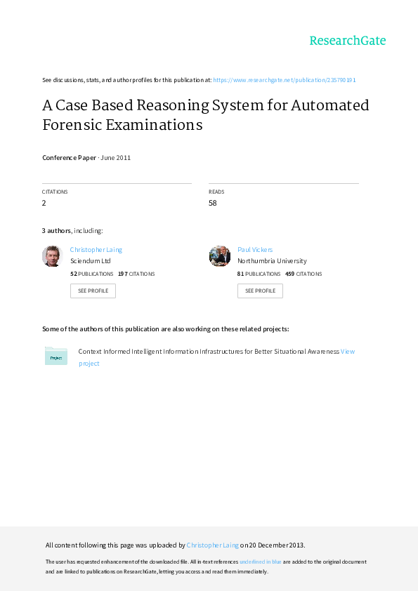 (PDF) A Case Based Reasoning System for Automated Forensic Examinations