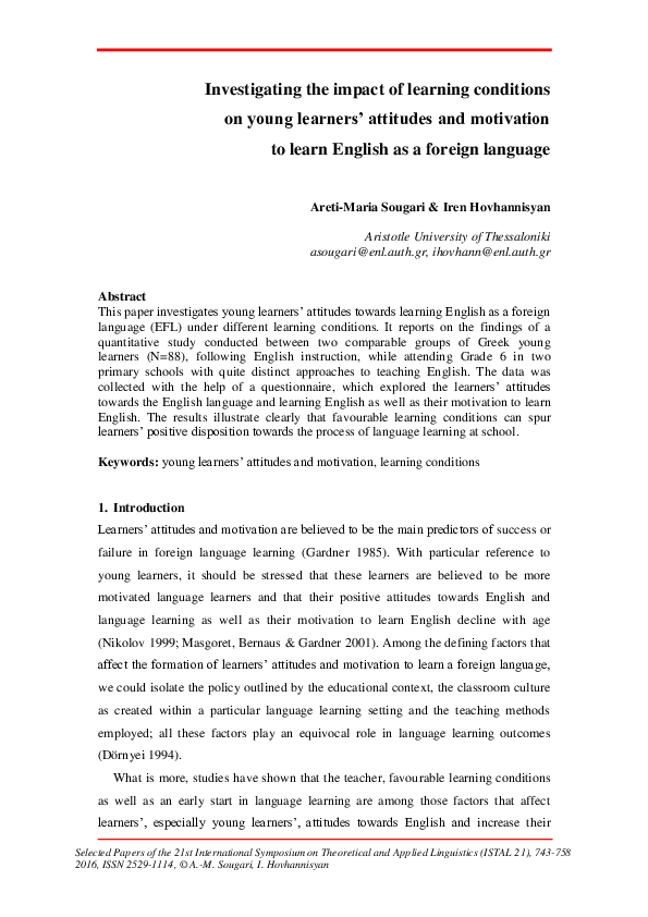 (PDF) Investigating the impact of learning conditions on young learners' attitudes and ...