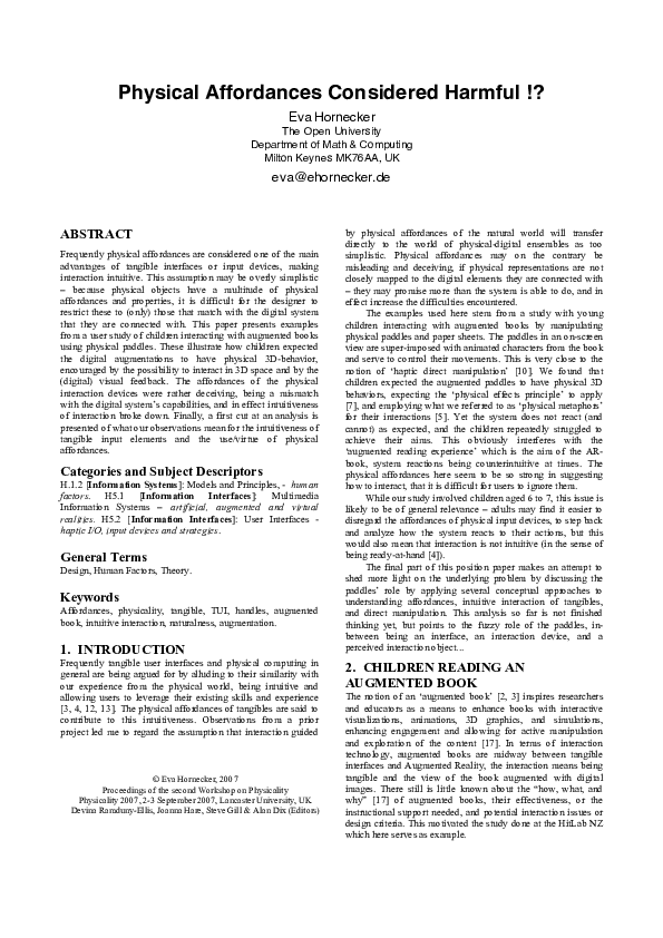 (PDF) Physical Affordances Considered Harmful