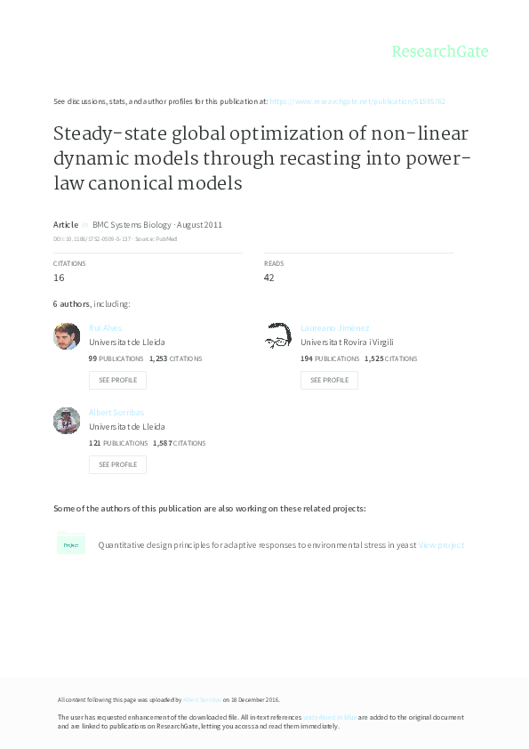 (PDF) Steady-state global optimization of metabolic non-linear dynamic models through recasting ...