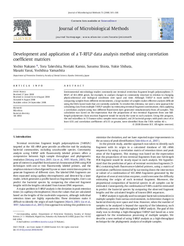 Pdf Development And Application Of A T Rflp Data Analysis Method