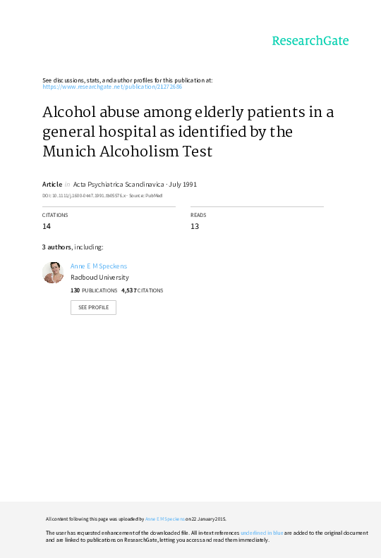 (PDF) Alcohol abuse among elderly patients in a general hospital as ...