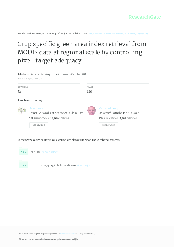 Pdf Crop Specific Green Area Index Retrieval From Modis Data At Regional Scale By Controlling
