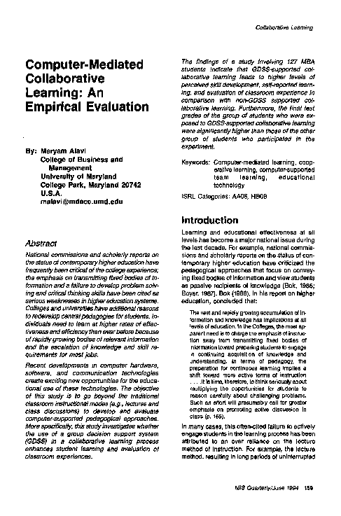 (PDF) Computer-mediated collaborative learning: An empirical evaluation