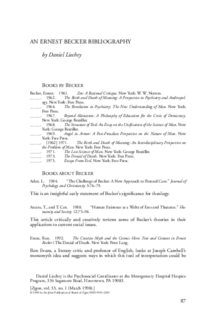 (PDF) An Ernest Becker Bibliography