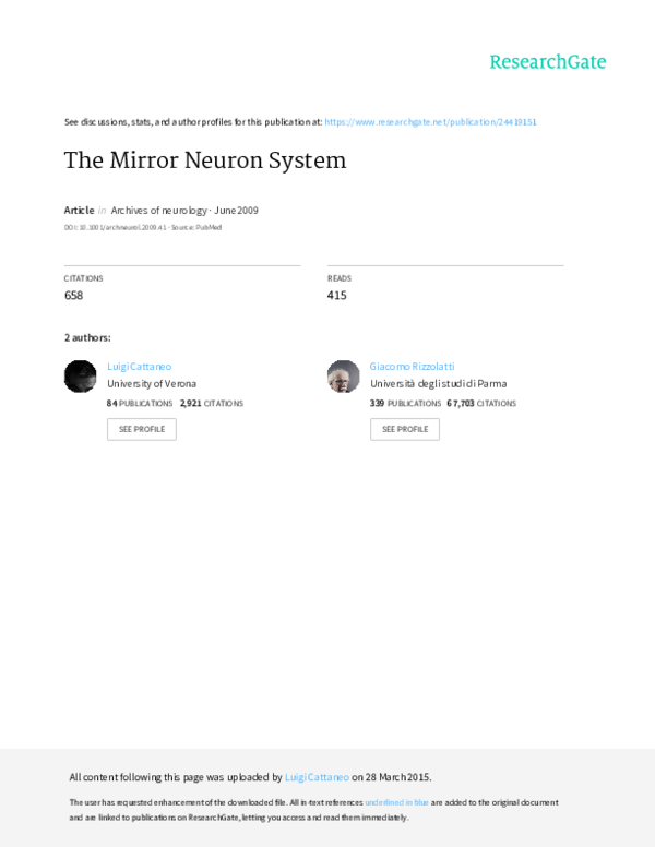 (PDF) Mirror neuron system